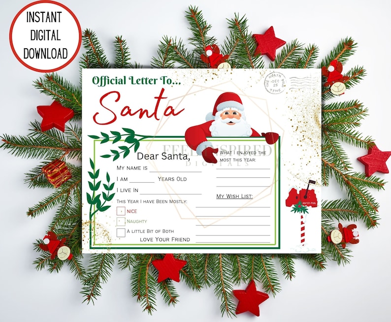Kids Christmas Printable. Letter to Santa. Santa Claus Mail. - Etsy