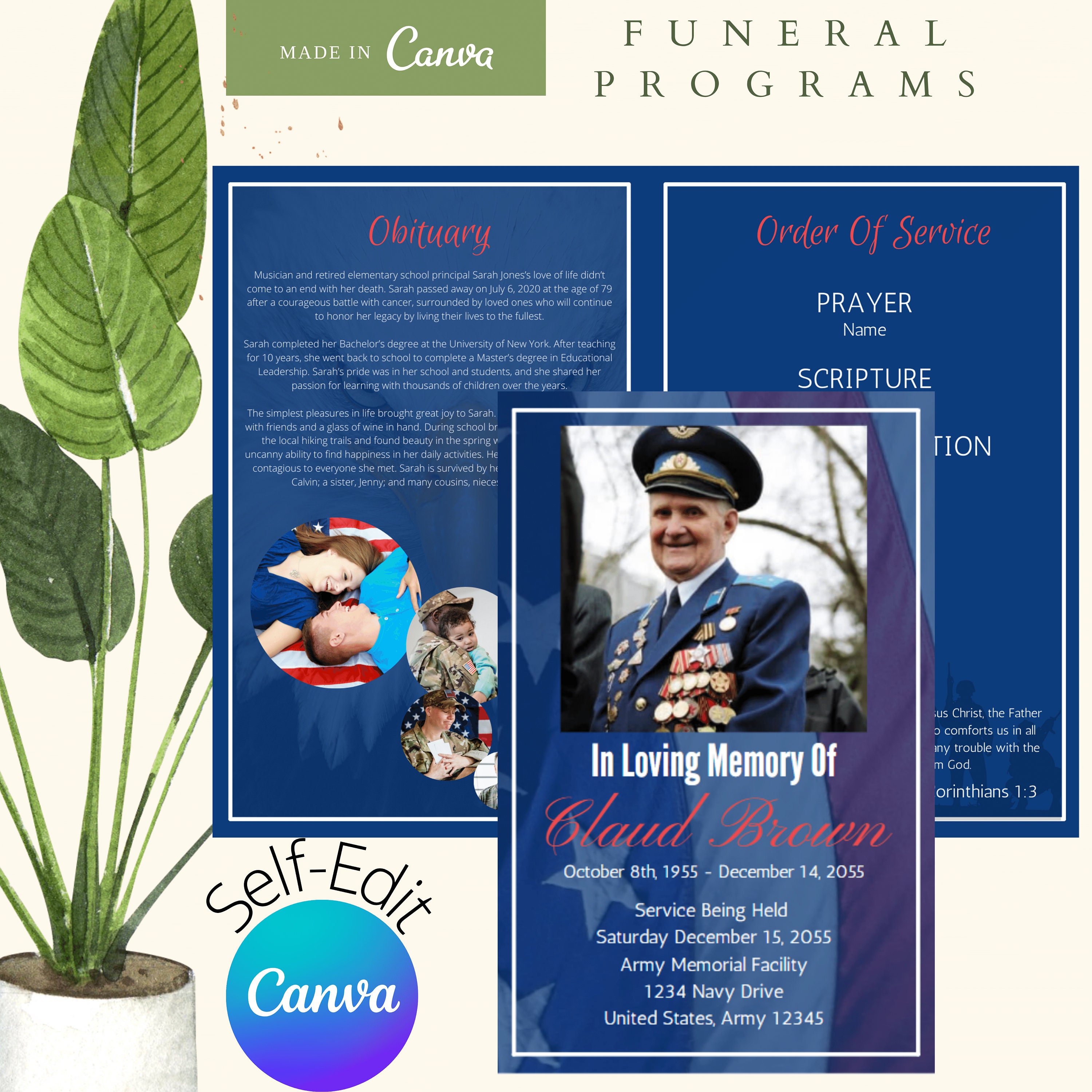 Veteran Funeral Program Military Obituary Template - Etsy