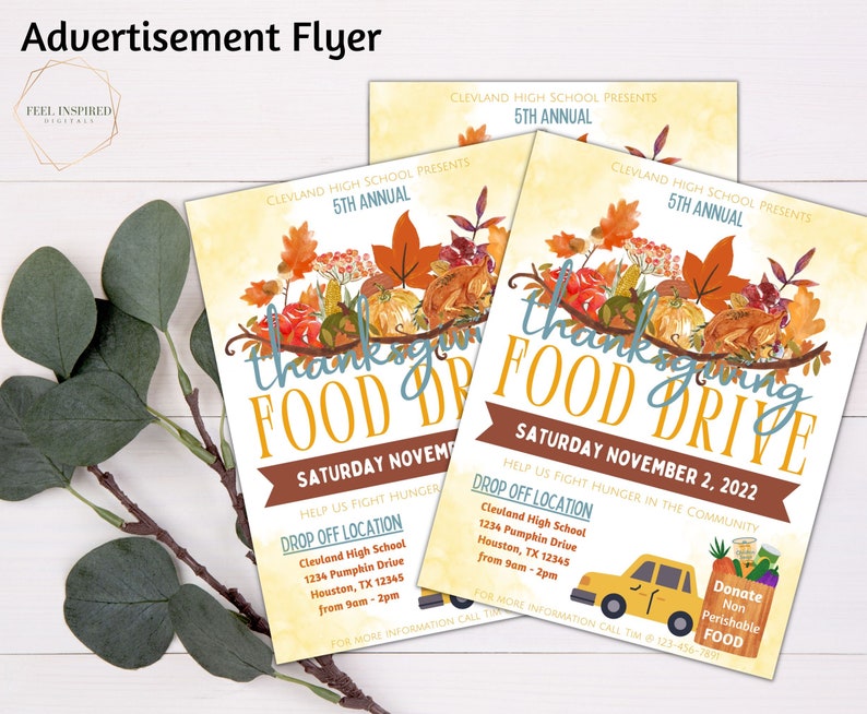 Thanksgiving Food Drive Event Flyer. Canva Template for - Etsy