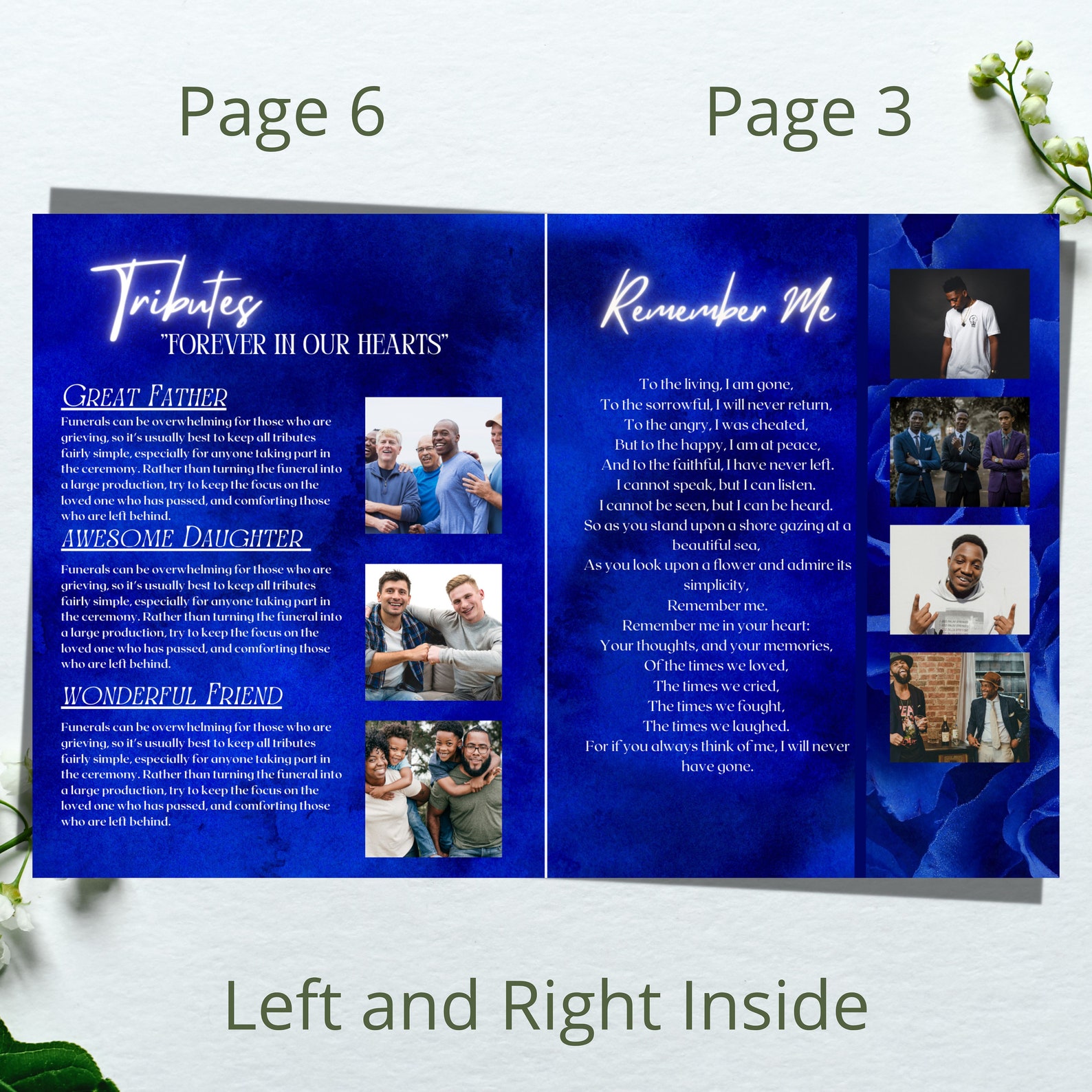 Royal Blue Funeral Program Template: 8-page Obituary (8.5x11 Inches ...