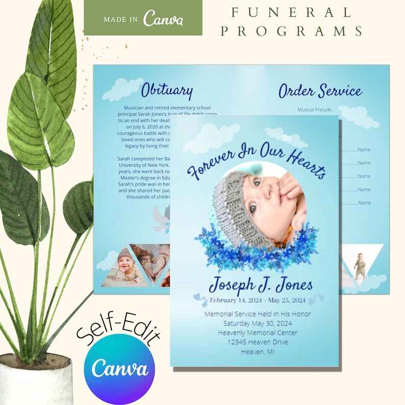 Infant/child Funeral Program Template, Baby Blue Obituary, DIY Canva ...