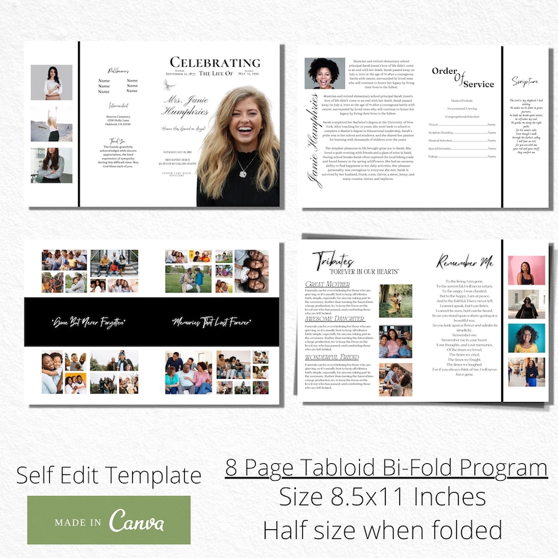 Simple and Elegant Magazine Style Funeral/memorial Program. - Etsy