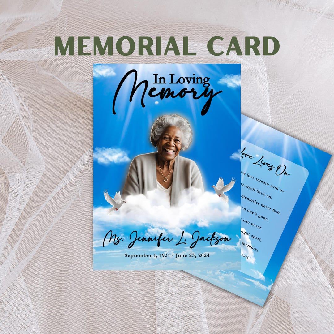 Personalized Memorial/prayer Cards Blue Sky Design| Custom Memorial ...