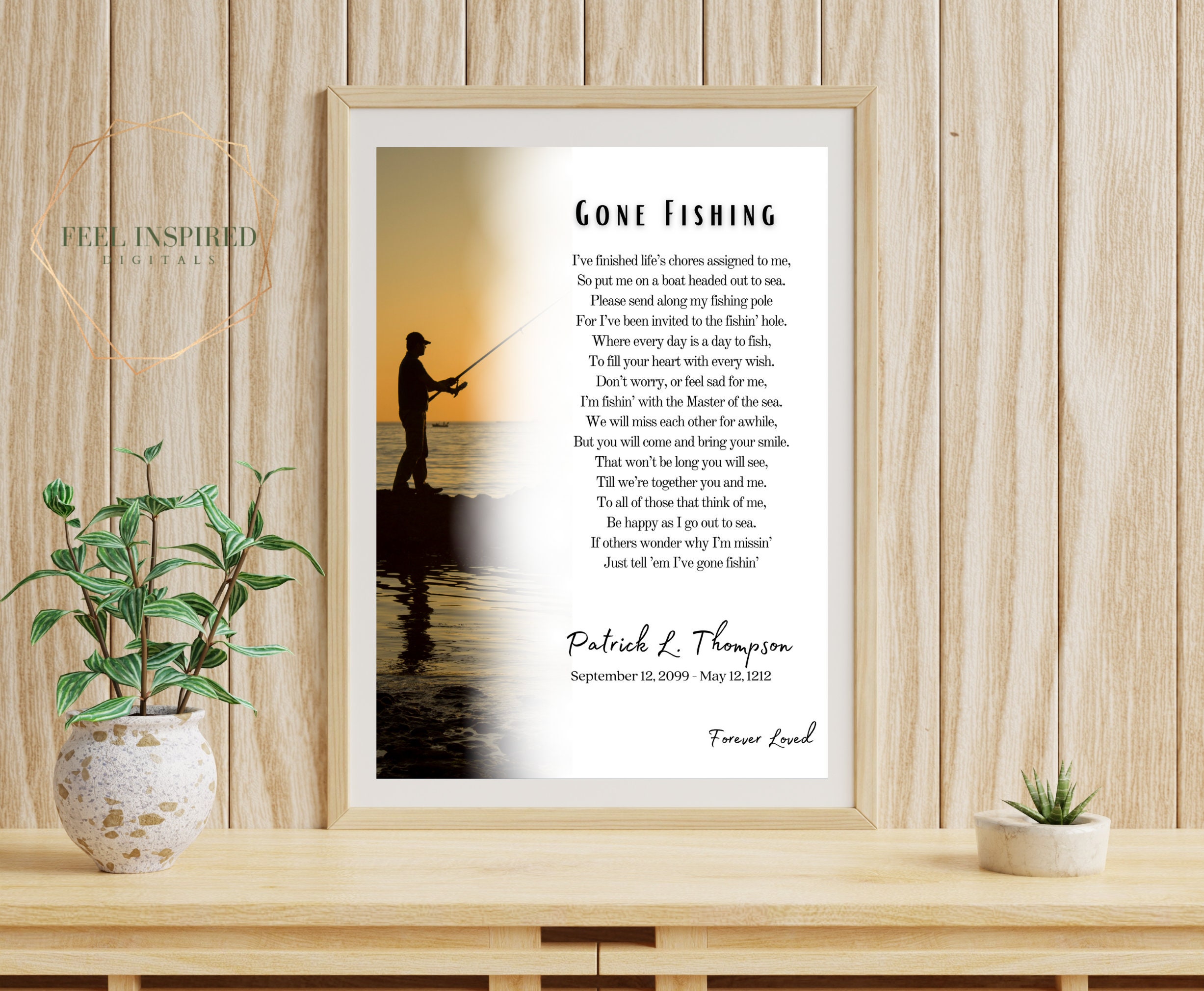Gone Fishing Memorial Poem With Sunset and Ocean. Printable File With ...