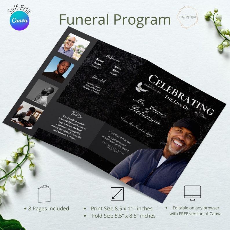 Black Magazine Style Funeral/memorial Program. Canva Template. - Etsy