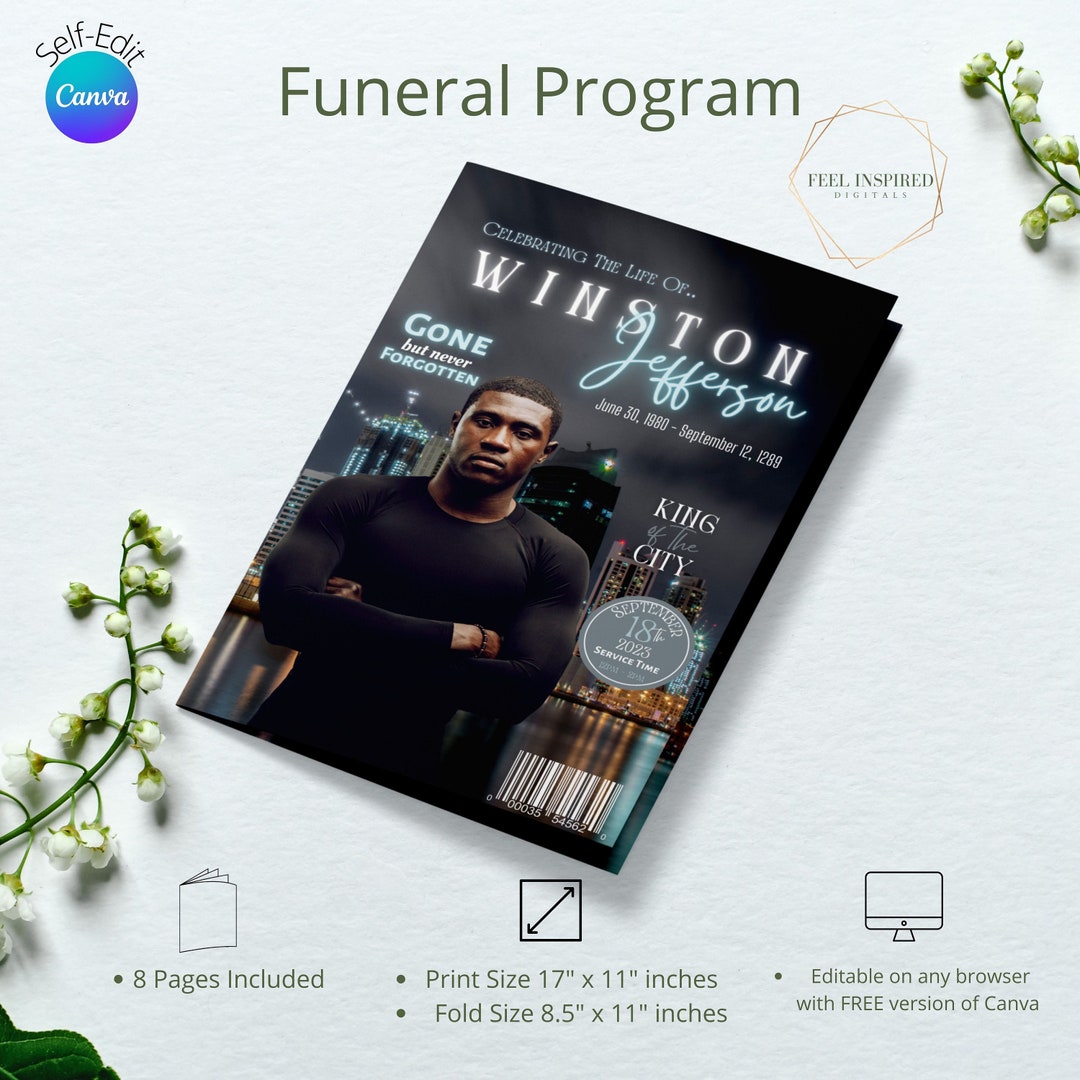 8 Page Elegant Magazine Style Funeral/memorial Program. Canva Template ...