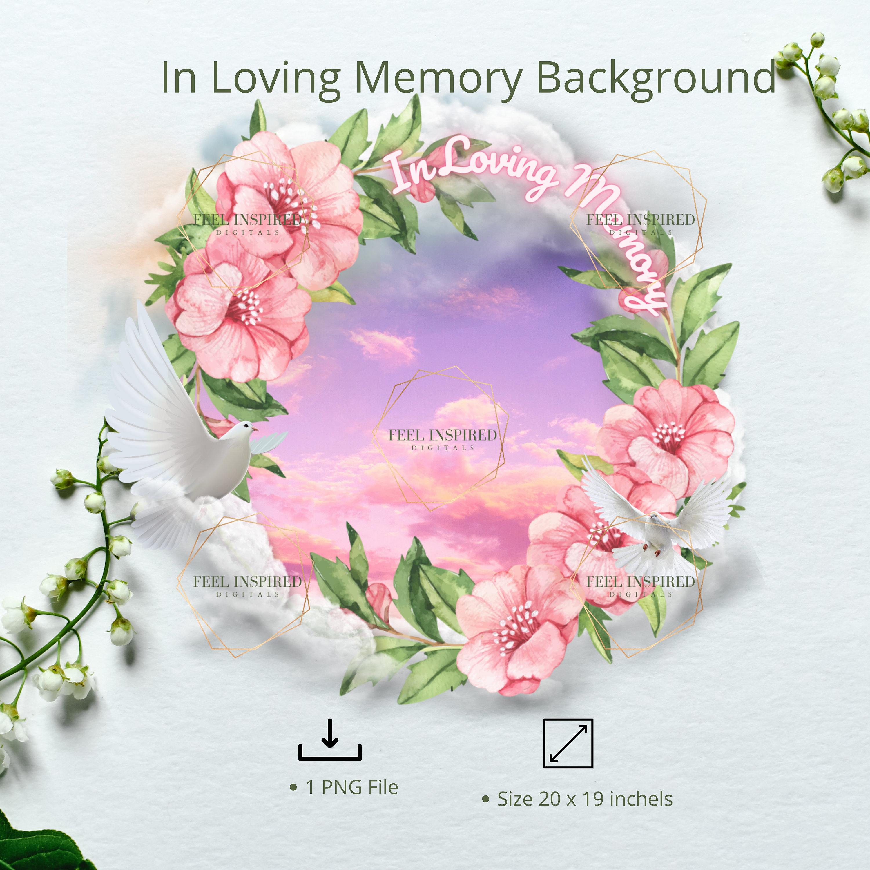 In Loving Memory PNG: Pink Sky, Flowers, Memorial Background (digital ...