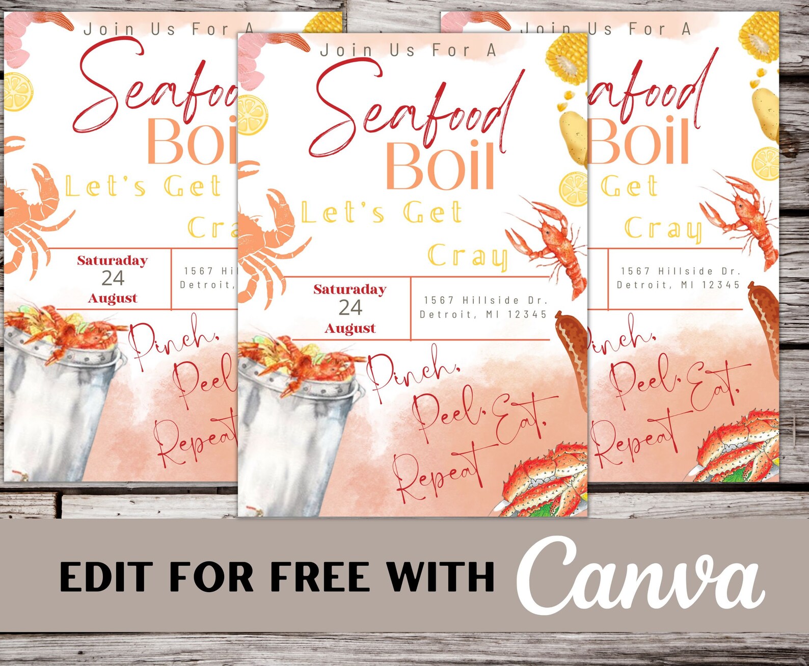 Editable Seafood Boil Flyer. 5x7 in DIY Printable. Canva - Etsy