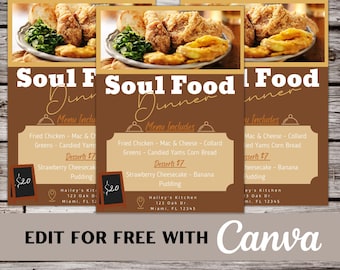 Soul Food Menu Flyer Canva Template Food Dinner Fundraising - Etsy