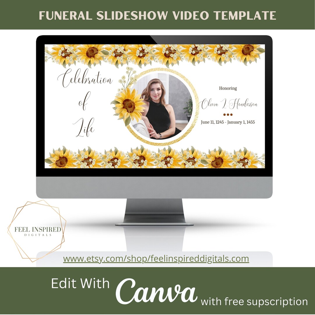 Sunflower Themed Memorial Slideshow Video. Canva Template. - Etsy