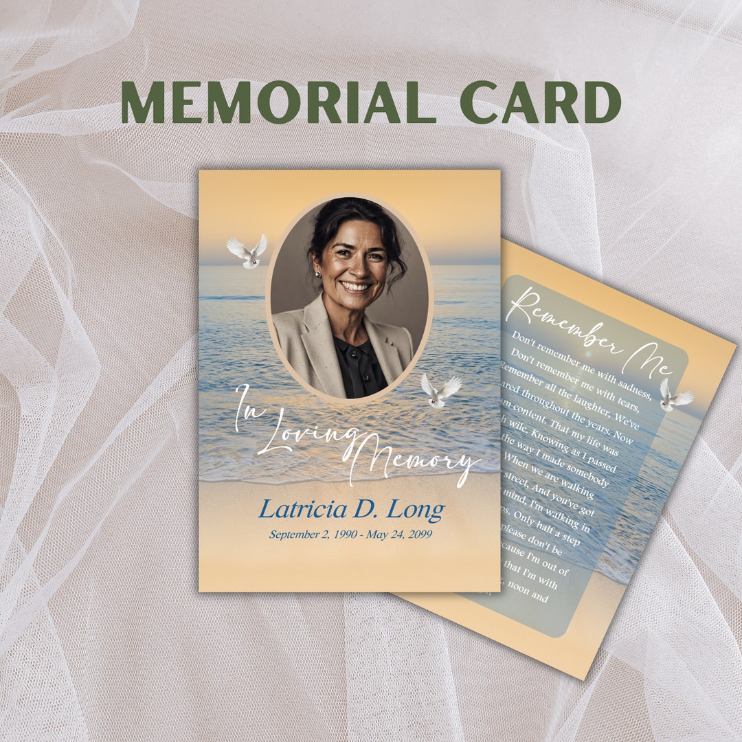 Personalized Memorial Prayer Cards |ocean View | Custom Keepsake for ...