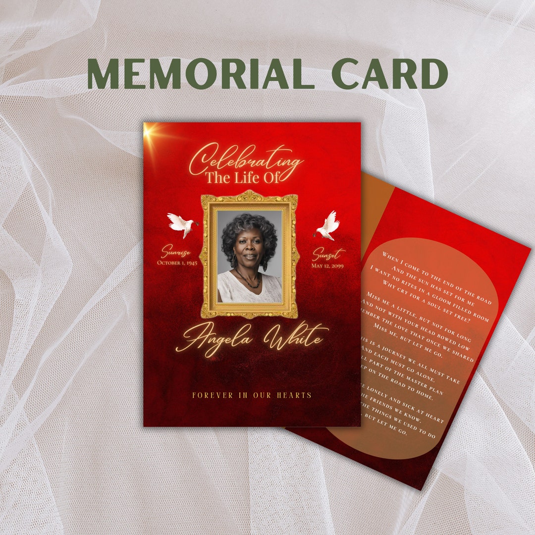 Personalized Memorial/prayer Cards | Red and Gold | Custom Memorial ...