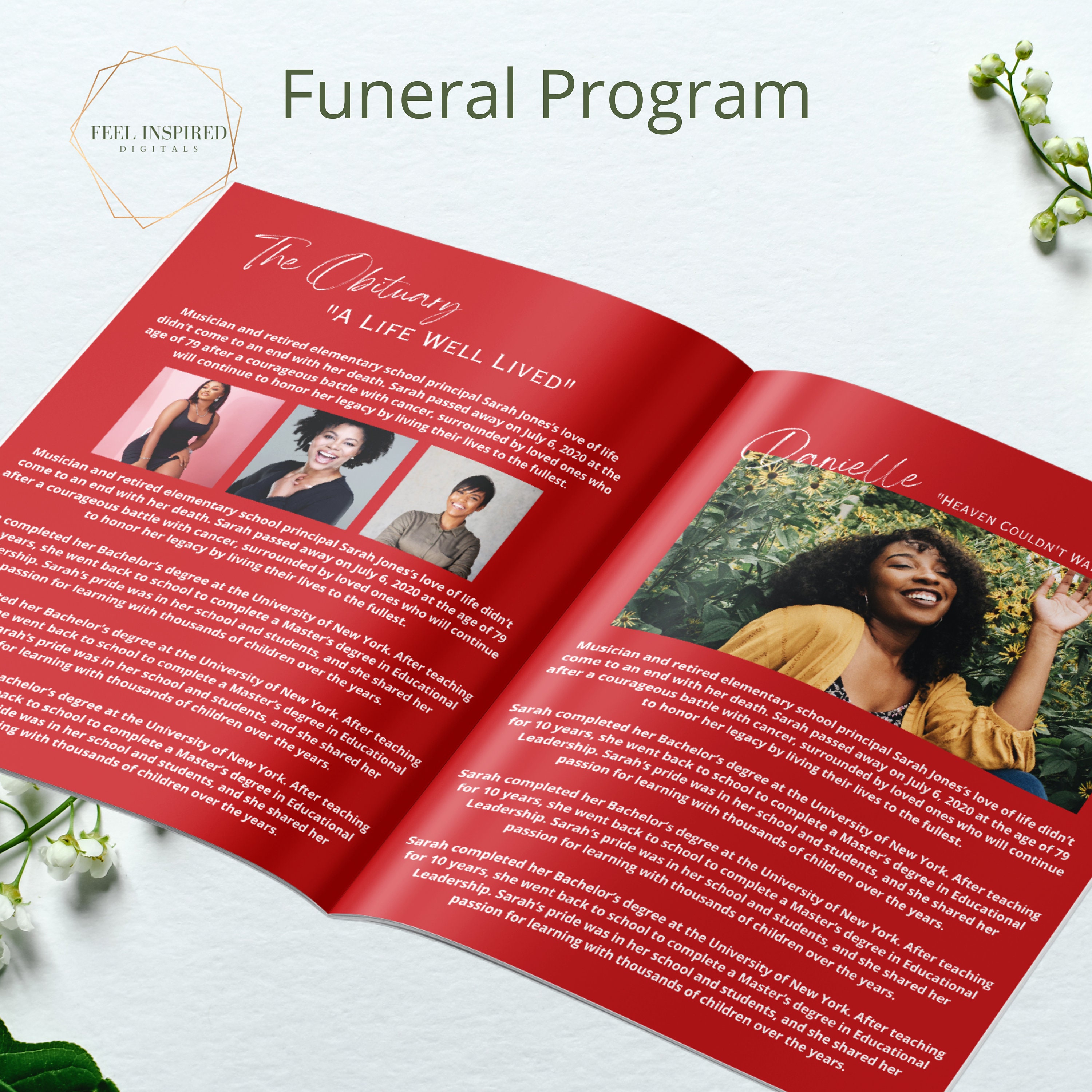 Red Roses Funeral Program Template: 8-page Celebration of Life (digital ...