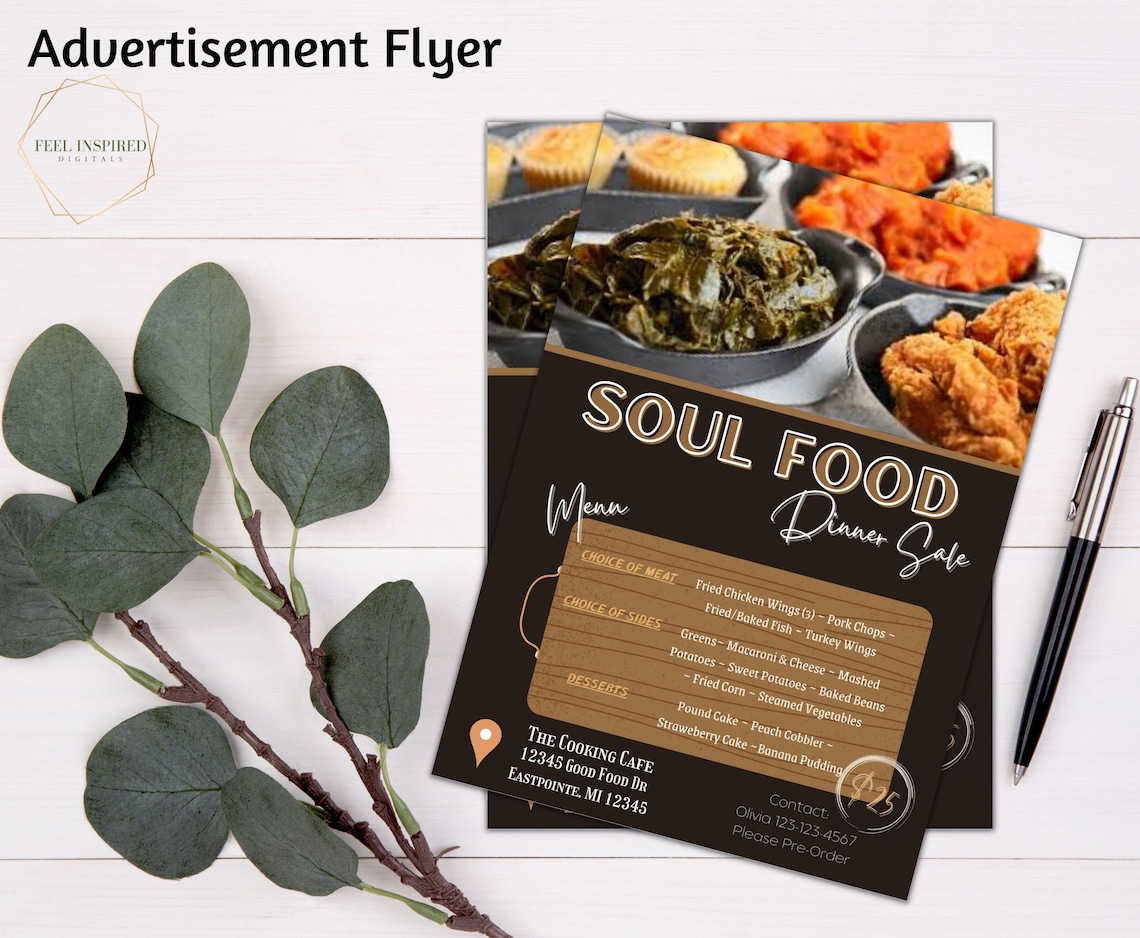 Soul Food Dinner Sale Flyer. Canva Template. Small Business - Etsy