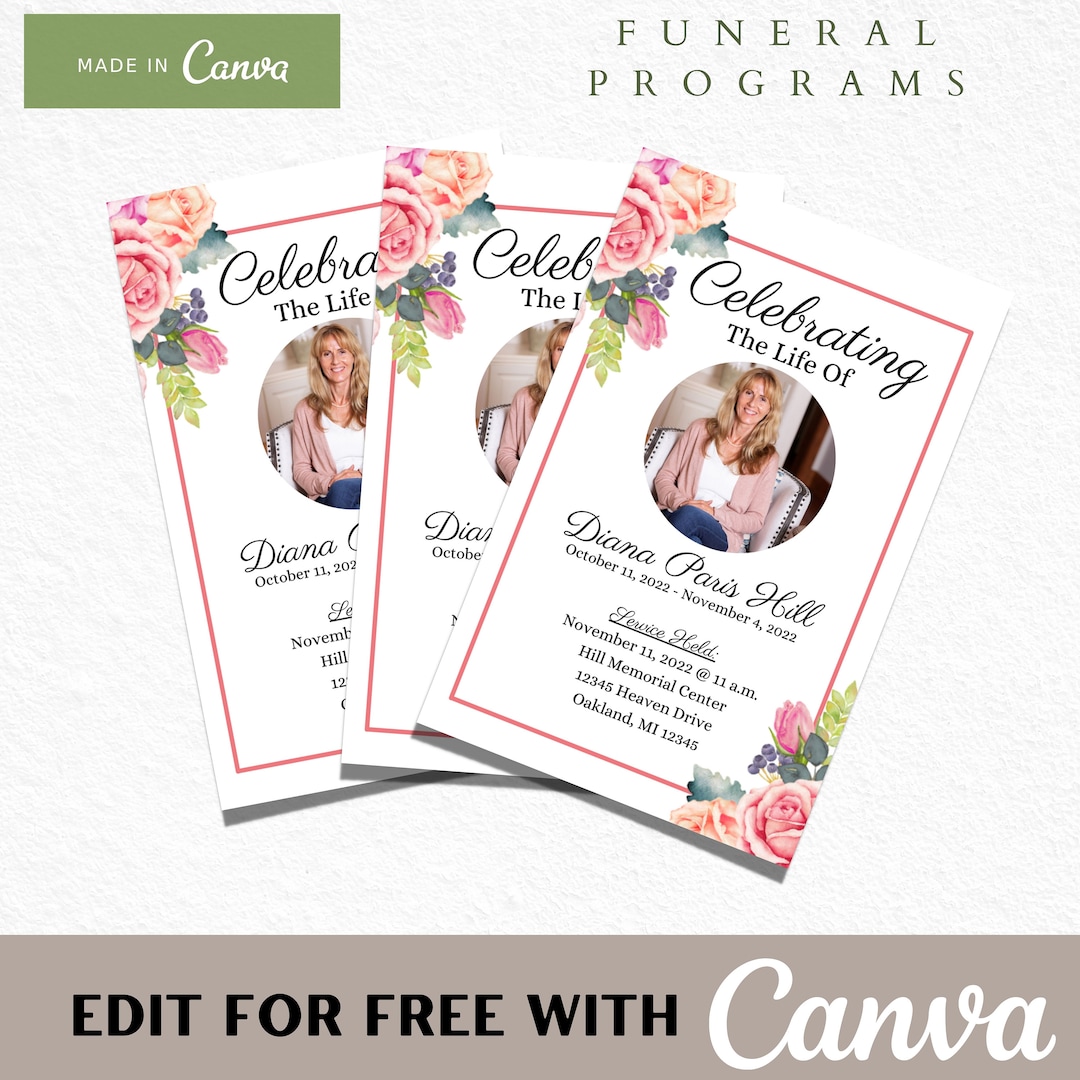 8 Page Pink Flower Funeral Program. Canva Tempate Print Size - Etsy