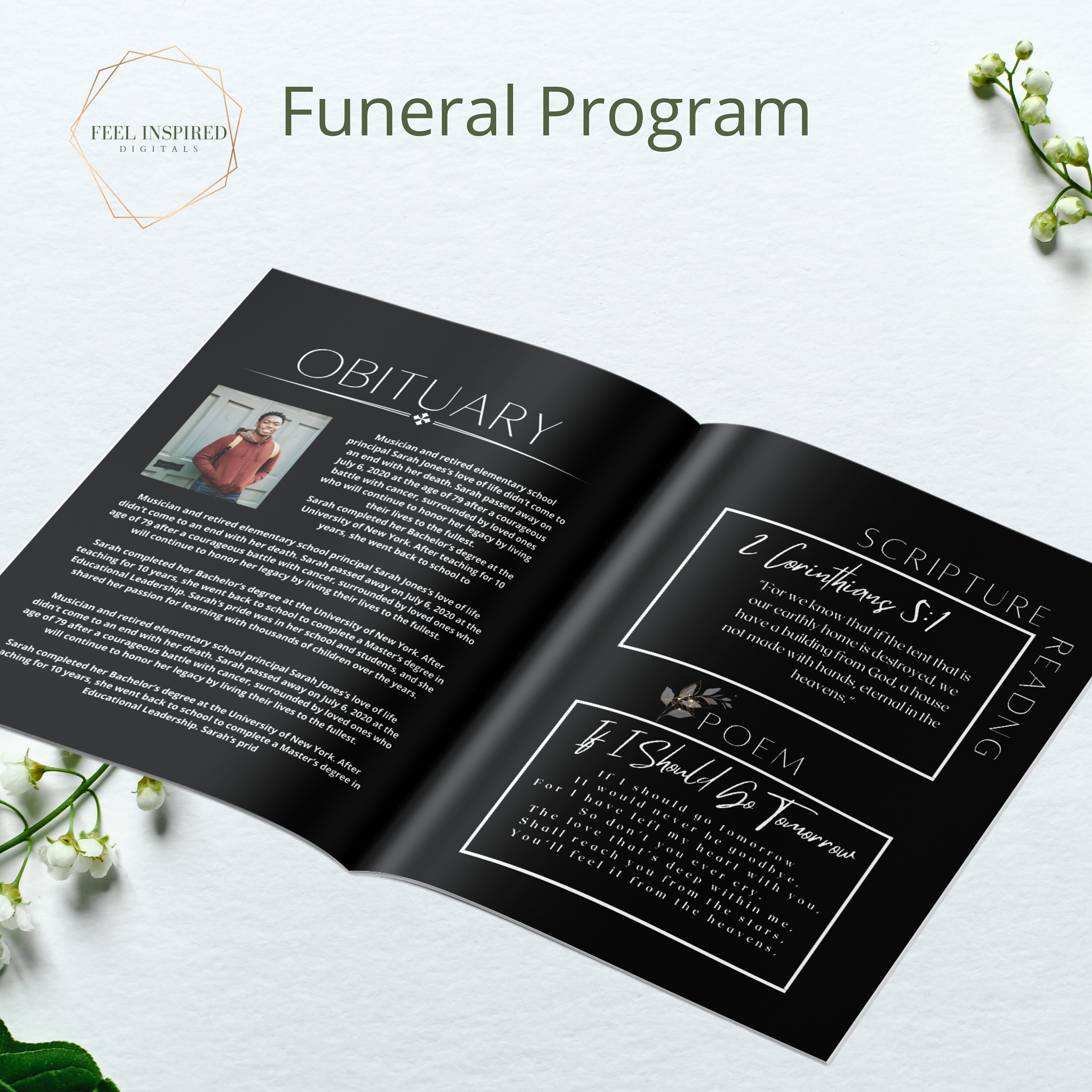 Black Modern Funeral Program Tabloid 8 Page Template - Etsy
