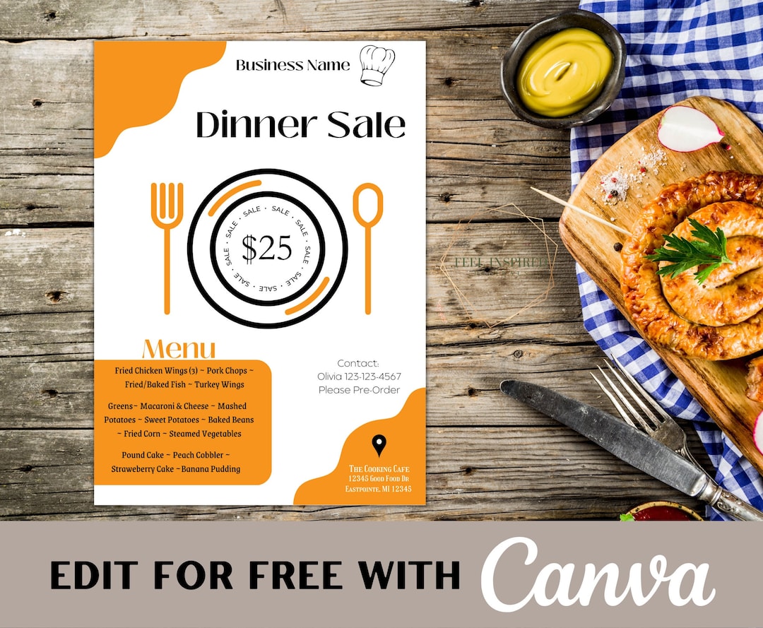Food Flyer. Canva Template. Dinner Sale Small Business Advertisement ...
