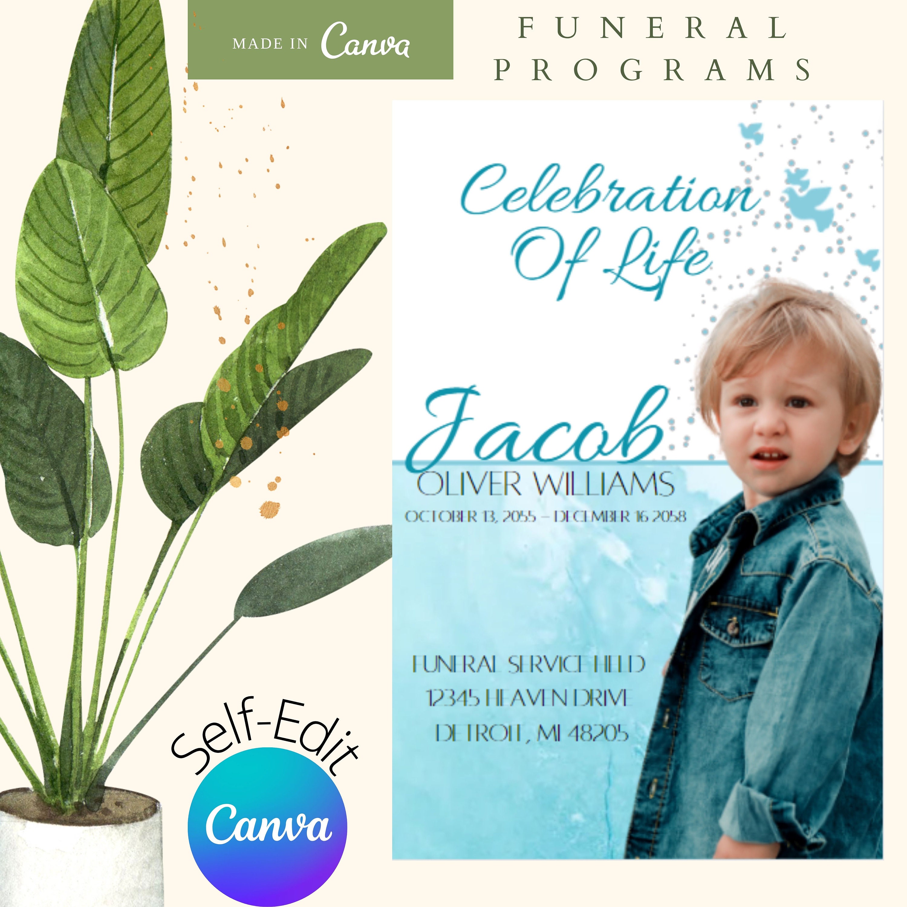 Baby Blue Funeral Program Template. Editable Obituary. Kids and Baby - Etsy