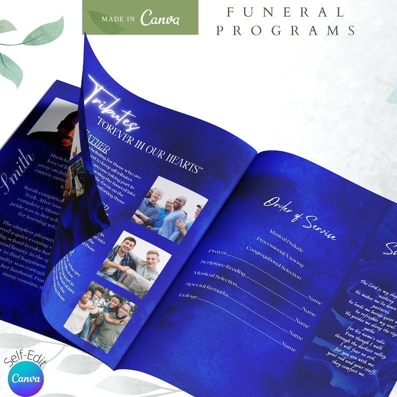 Royal Blue Funeral Program Template: 8-page Magazine Style (digital ...