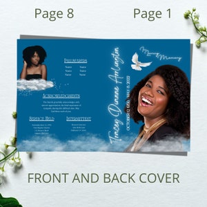 Elegant Blue Funeral Program Template: Obituary, Clouds (8.5x11 Inches ...