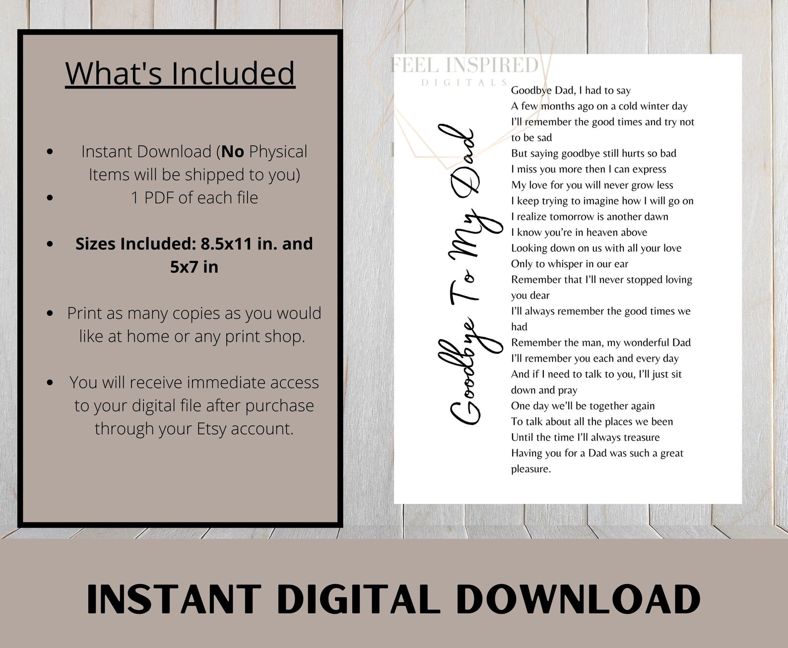 Goodbye to My Dad Memorial Poem Printable, Celebration of Life, Funeral ...