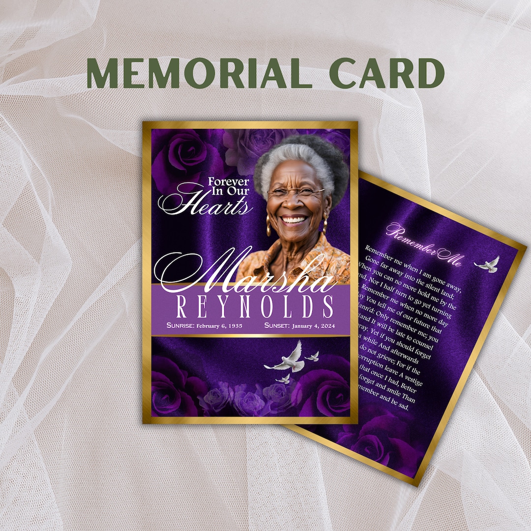 Personalized Memorial Card: Purple Floral Funeral Keepsake - Etsy