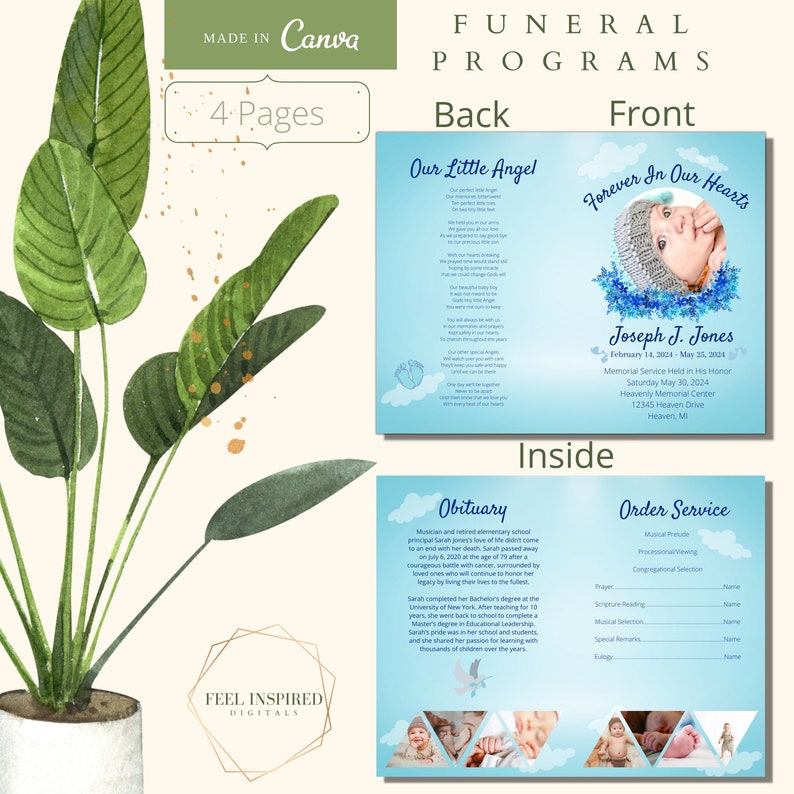 Infant/child Funeral Program Template Baby Blue Obituary DIY | Etsy