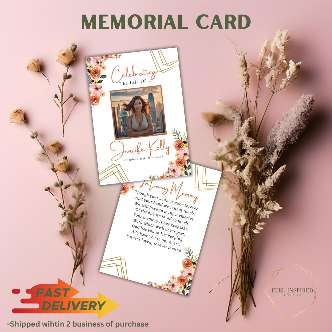 Printed Prayer Card| Funeral Memorial Keepsake | Printed and Shipped ...