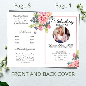 8 Page Pink Flower Funeral Program. Canva Tempate Print Size - Etsy