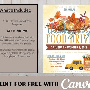 Thanksgiving Food Drive Event Flyer. Canva Template for Feeding ...