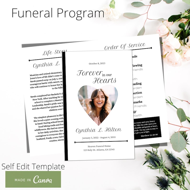 Simple Funeral Program. Editable Canva Template. - Etsy