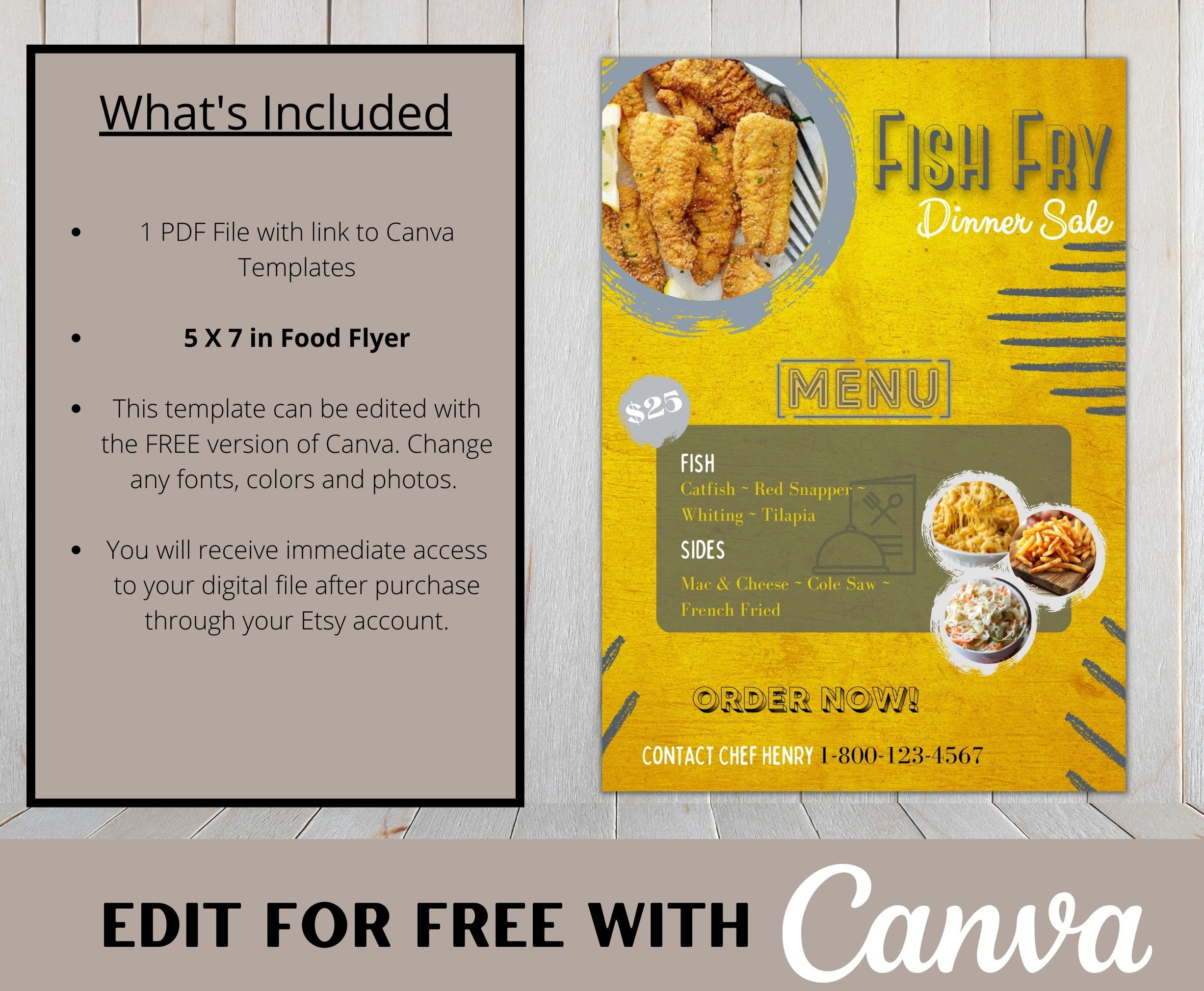 Yellow Fish Fry Flyer Template. Canva Editable Template. - Etsy