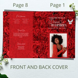 Red Roses Obituary Funeral Program Booklet. Size 8.5x11 Magazine Style ...