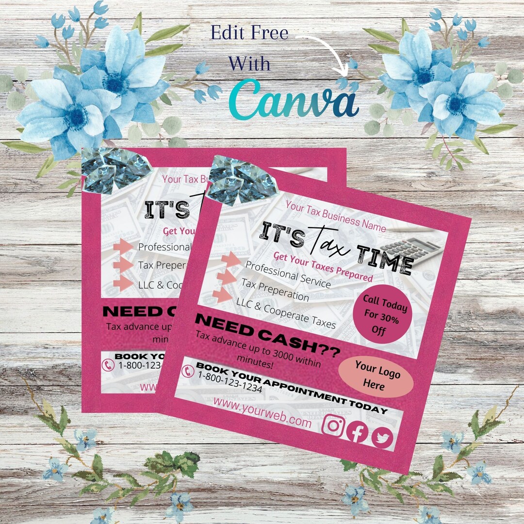 Its Tax Time, Pink Tax Preparer Flyer, Tax Refund Advertisement, Social ...