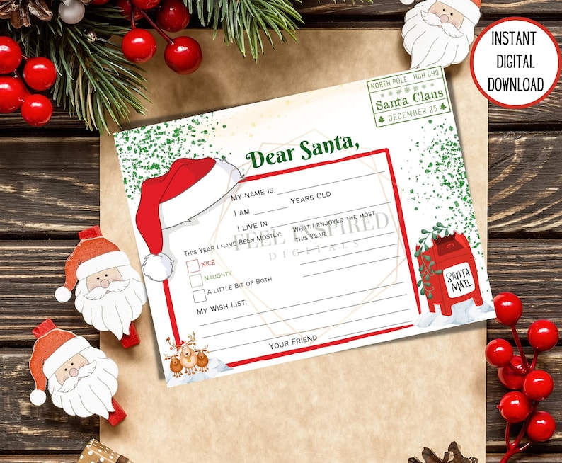 Letter to Santa Claus Activity Sheet. Christmas Printable. - Etsy