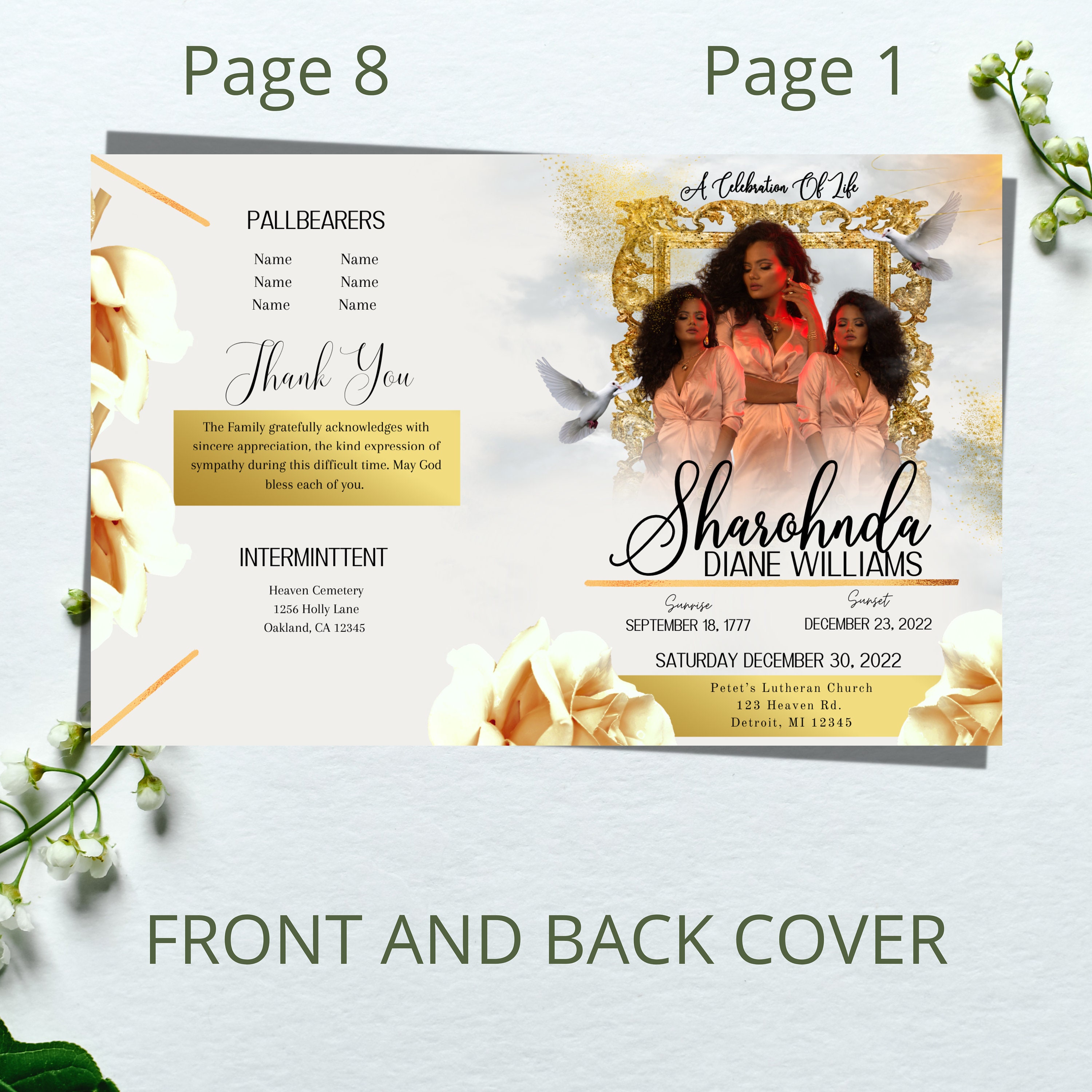 Elegant Funeral Program Template: Obituary Magazine Style (8.5x11 ...