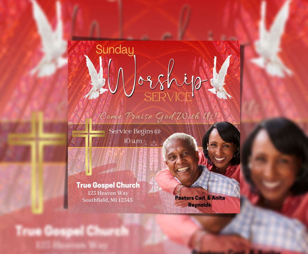 Red Church Worship Service Flyer. Canva Template - Etsy