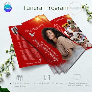 Tri-fold Red Funeral Program With Clouds. Tabloid Size 17x11 Inches ...