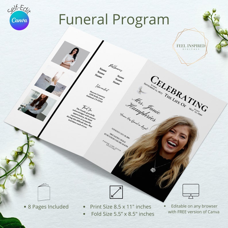 Simple and Elegant Magazine Style Funeral/memorial Program. - Etsy