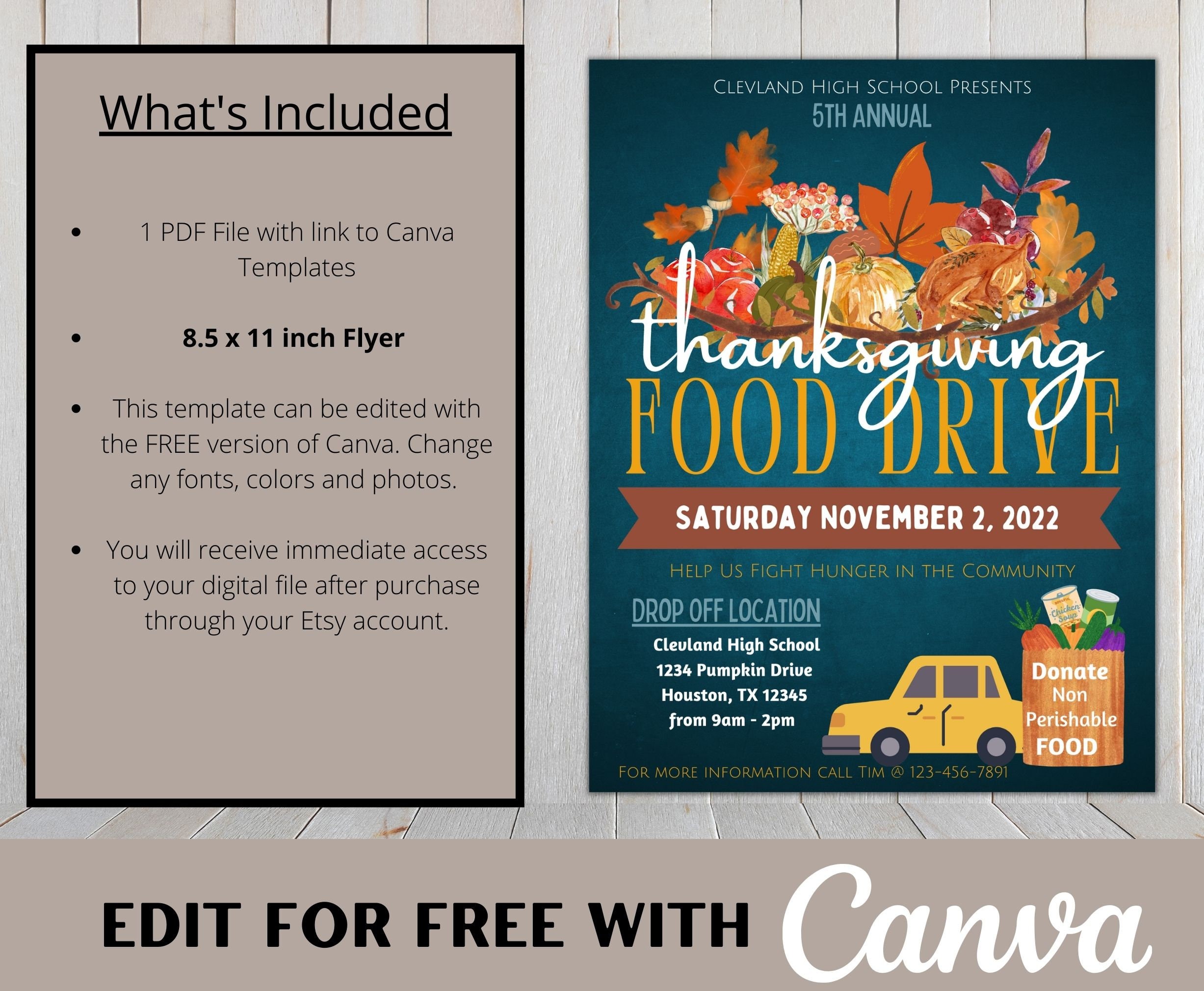 Thanksgiving Community Food Drive Flyer Fall Autumn Hunger - Etsy