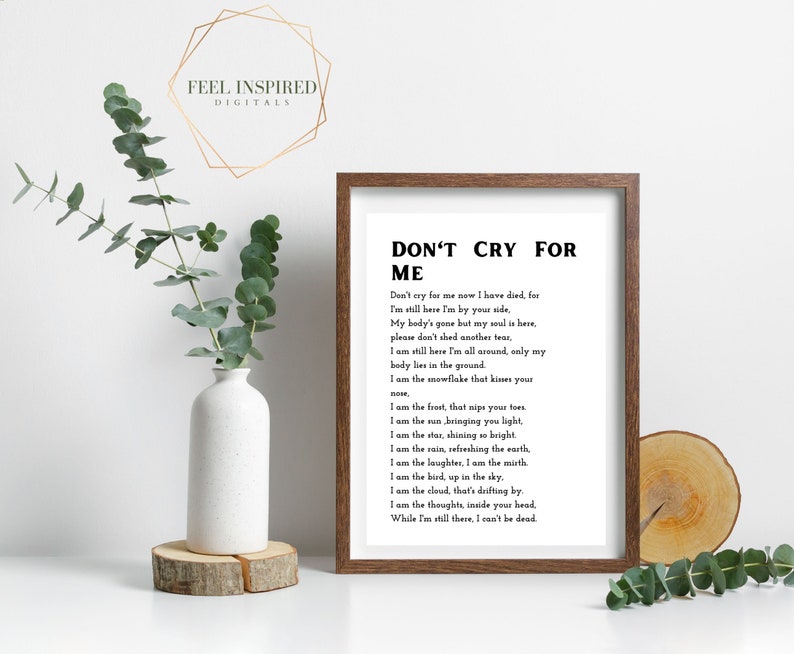 Memorial Poem Print: "don't Cry for Me" Funeral Remembrance (digital ...