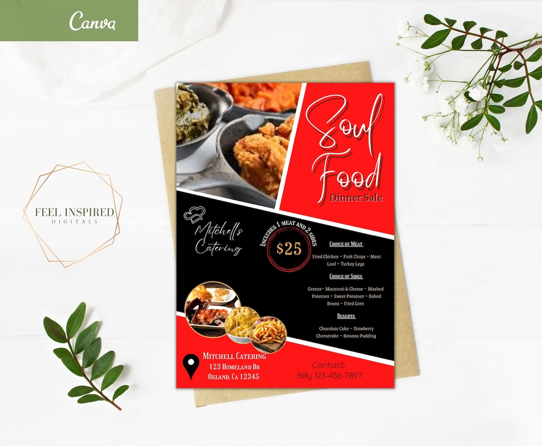 Soul Food Flyer. Dinner Sale Catering Advertisement. 5x7 Inches - Etsy