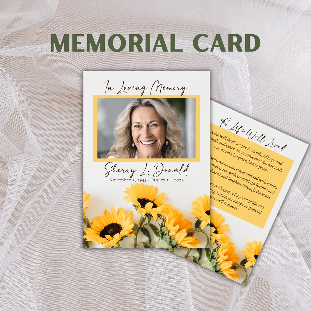 Personalized Memorial/prayer Cards | Sunflower | Custom Memorial ...