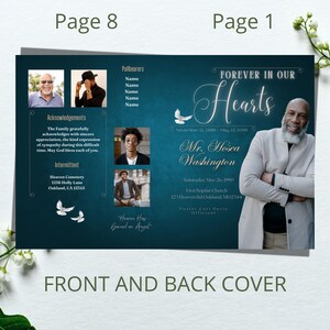 Male Funeral Program Template: Blue Obituary, Magazine Style (canva ...