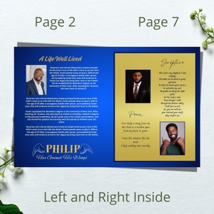 Blue and Gold Homegoing Celebration Funeral Program, Tabloid Template ...