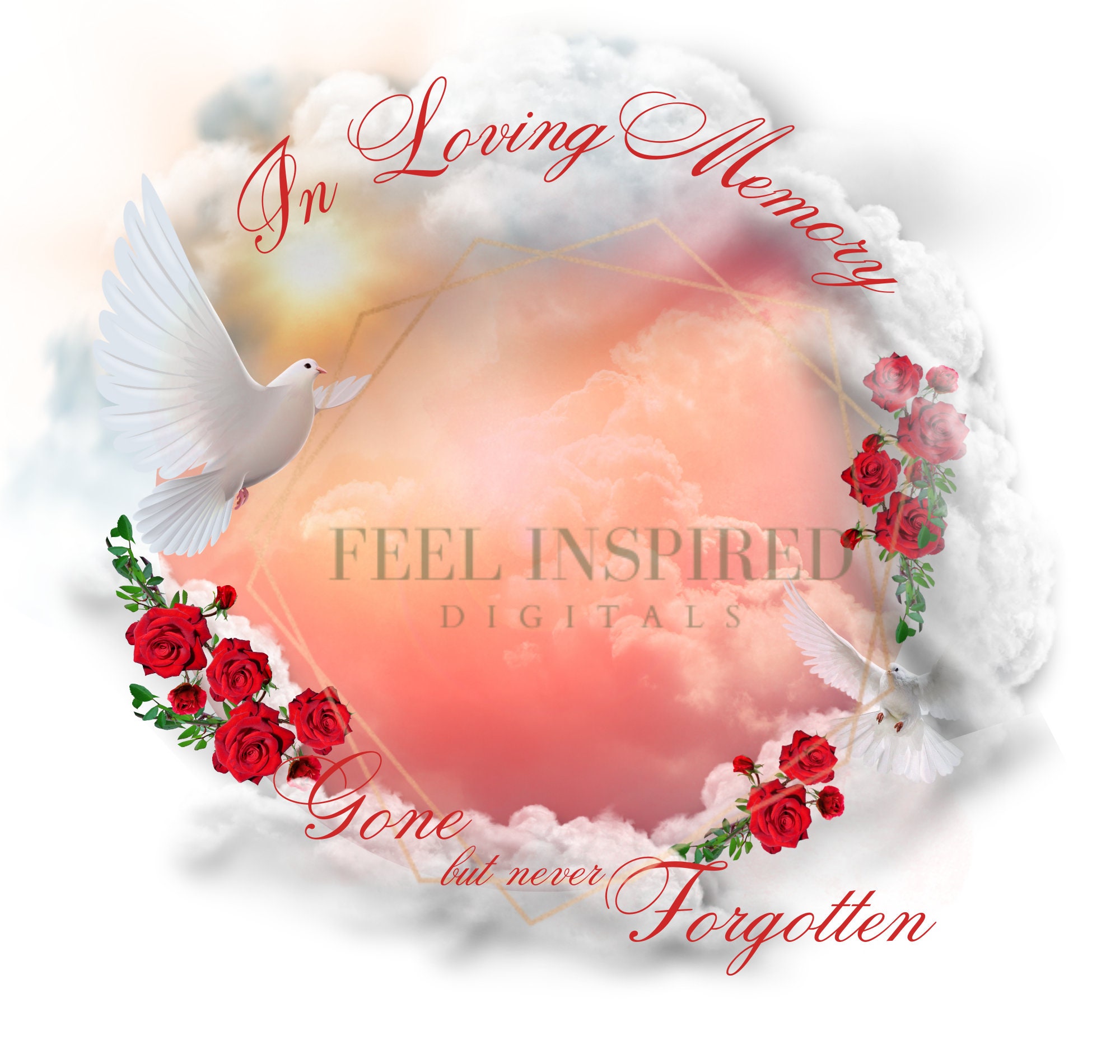 Custom Red Sky With Clouds and Roses in Loving Memory PNG. Memorial Background With Angel Wings ...