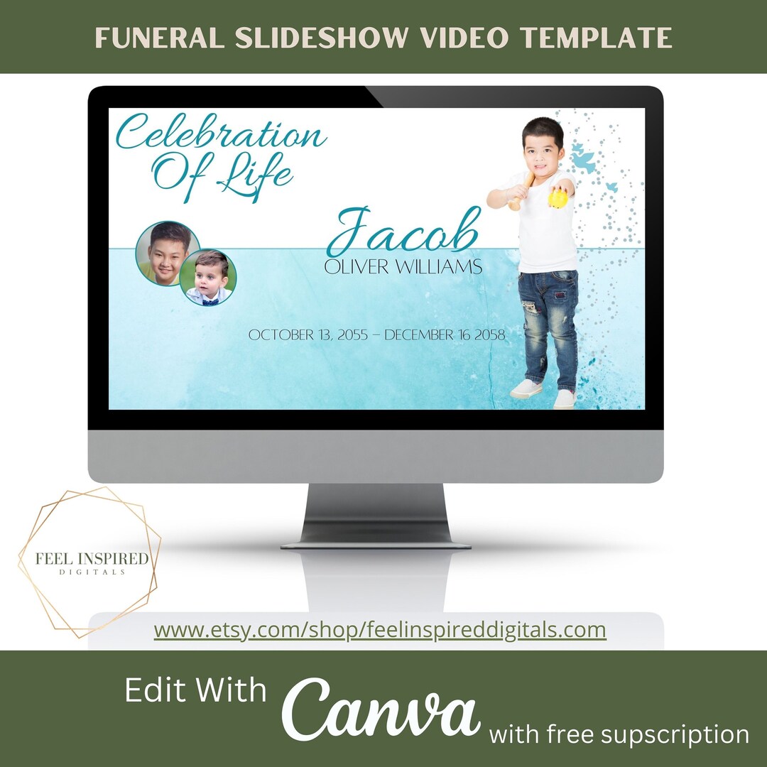 Blue Funeral Photo Slideshow Presentation Template for Child/boy ...