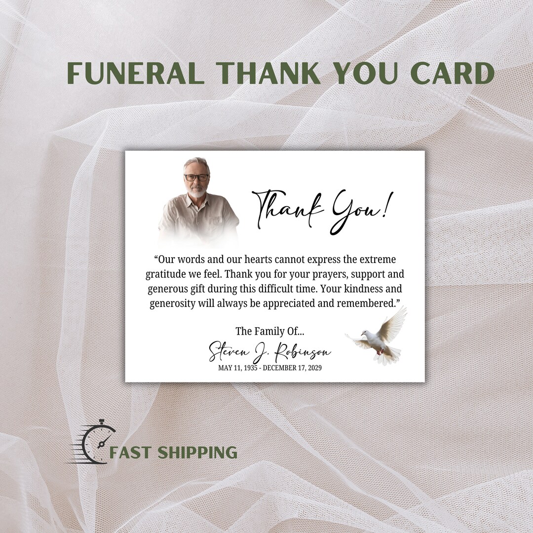 Personalized Funeral Thank You Cards Black and White Modern Style ...