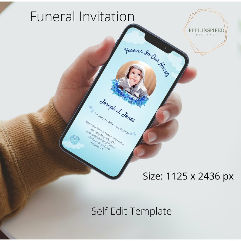 Baby Boy Digital Funeral Announcement. Evite Memorial - Etsy