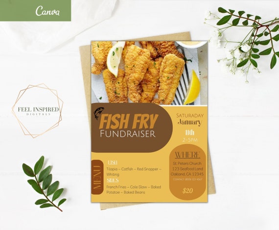 Fish Fry Flyer Editable. 5x7 DIY Canva Template Printable. - Etsy